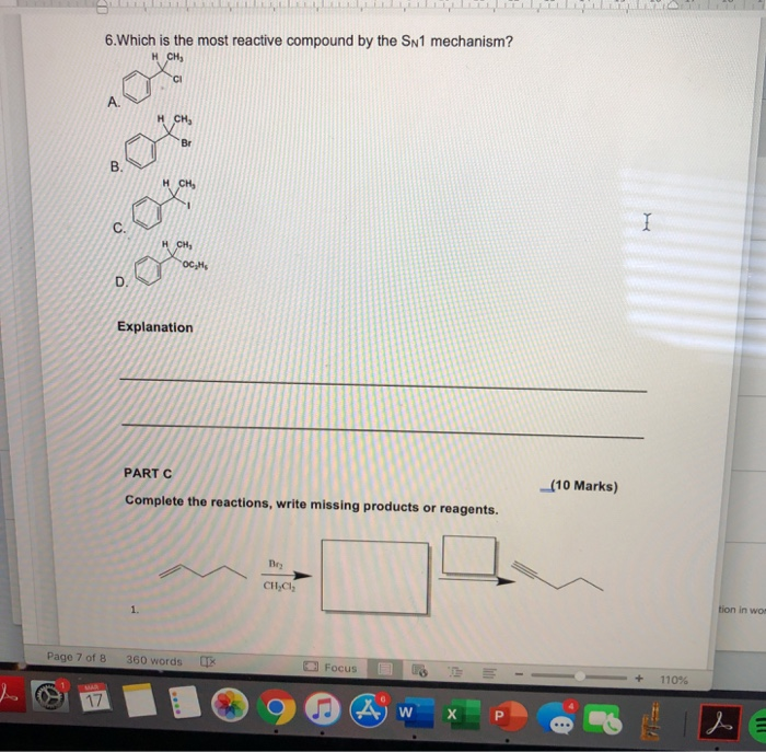 Solved 6. Which is the most reactive compound by the Sn1 | Chegg.com