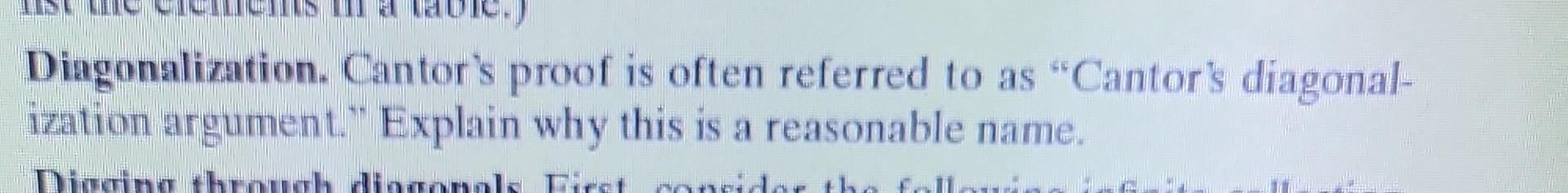 Solved Diagonalization. Cantor's proof is often referred to | Chegg.com