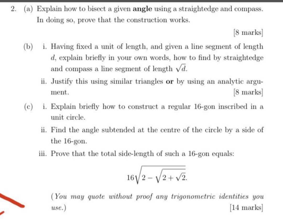 Solved (a) Explain how to bisect a given angle using a | Chegg.com