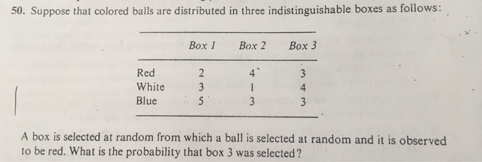 Solved 50. Suppose that colored balls are distributed in | Chegg.com