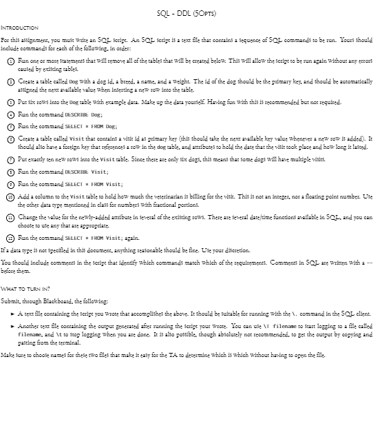 Solved SQL - ﻿DDL (5OPTS)INTRODUCTIONinclude command for | Chegg.com