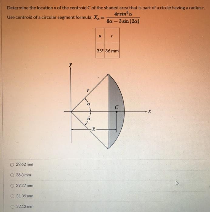 Solved Determine the location x of the centroid C of the | Chegg.com