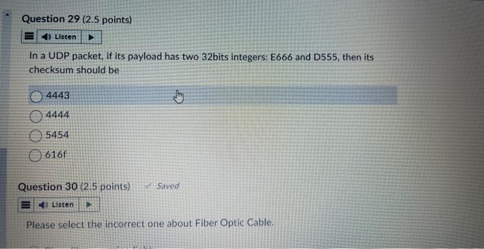 Solved In a UDP packet, if its payload has two 32bits | Chegg.com