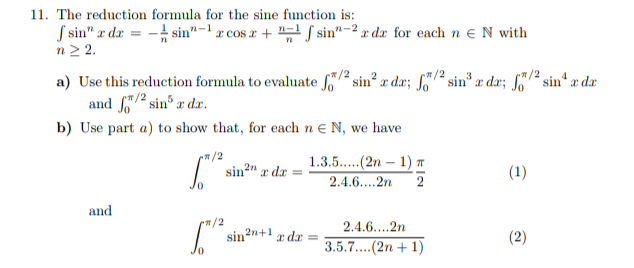 Solved 11. The reduction formula for the sine function is: | Chegg.com