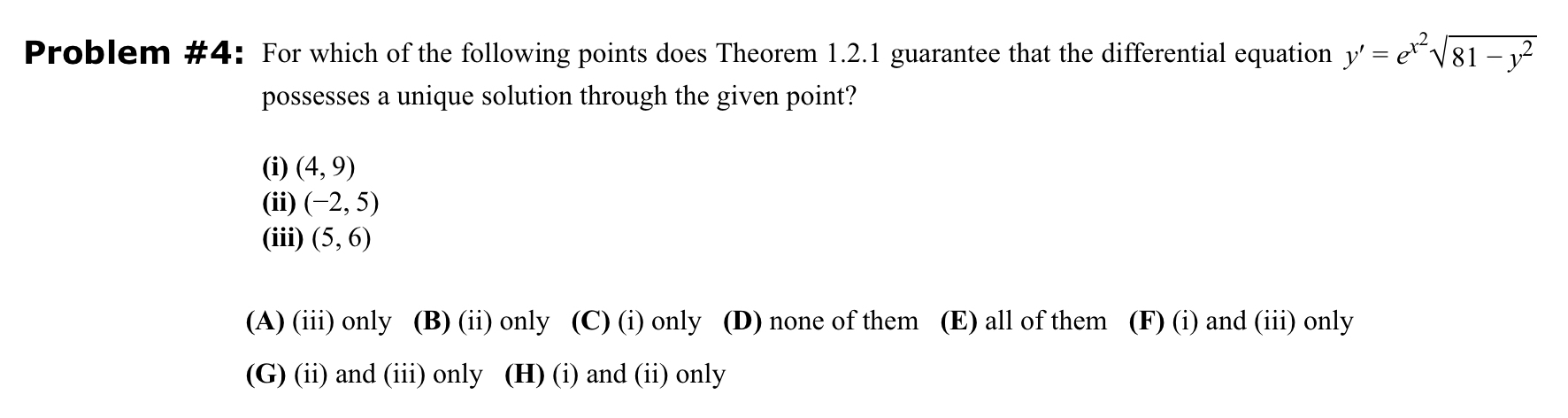 Solved Problem # 4: For which of the following points does | Chegg.com