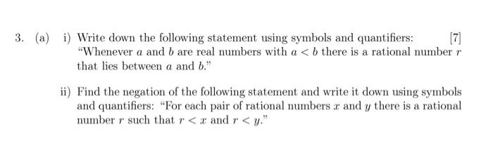 Solved (a) i) Write down the following statement using | Chegg.com