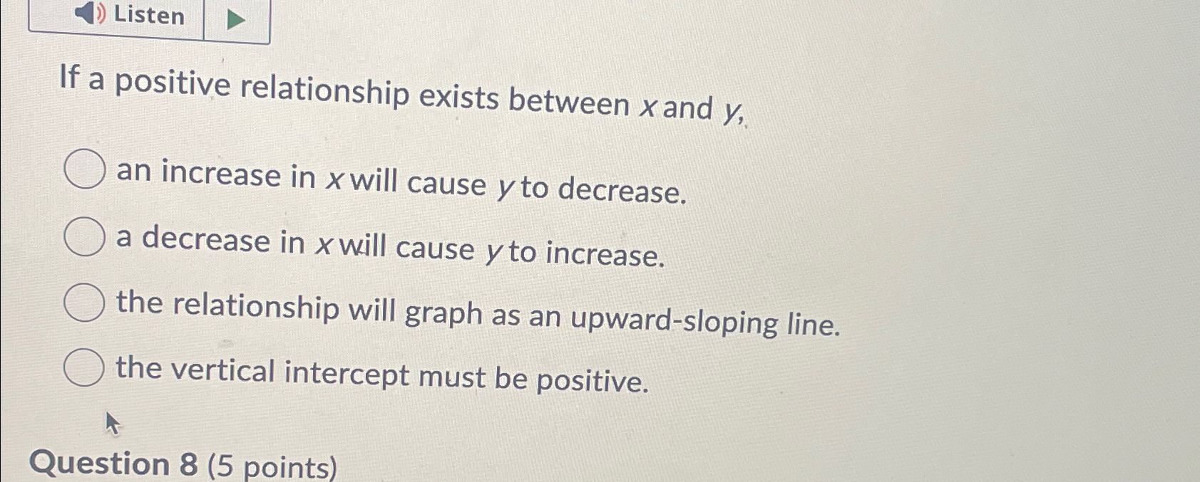 Solved ListenIf a positive relationship exists between x | Chegg.com