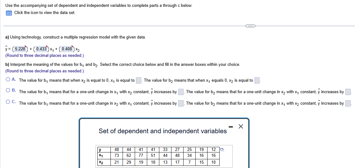 Solved Use the accompanying set of dependent and independent | Chegg.com