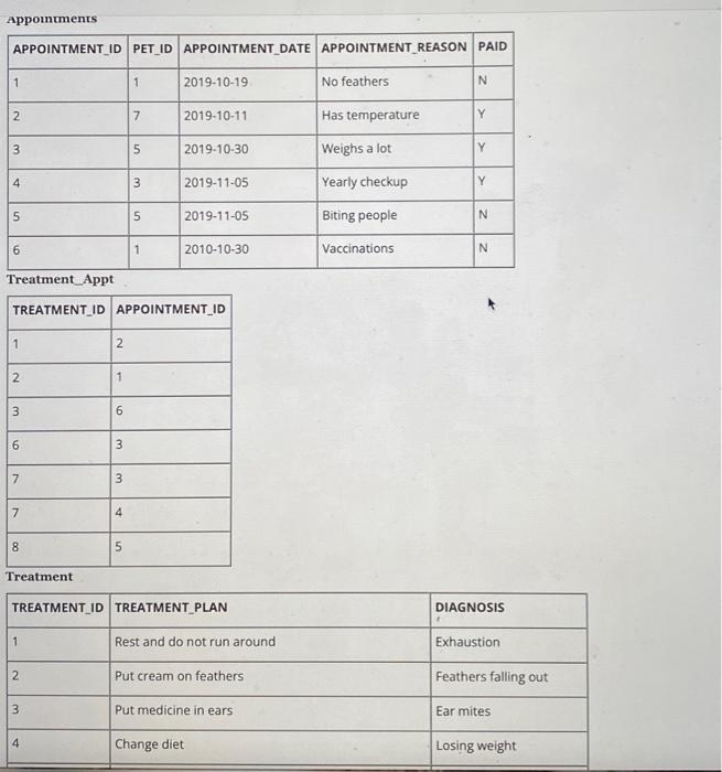 Solved The veterinarian office created a database to keep | Chegg.com