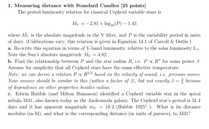 1. Measuring distance with Standard Candles (25 | Chegg.com
