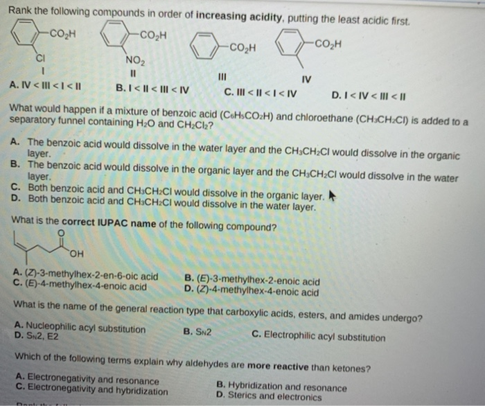 Solved Rank the following compounds in order of increasing | Chegg.com