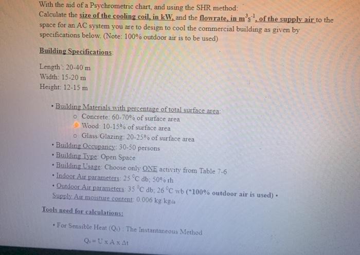 With the aid of a Psychrometric chart, and using the | Chegg.com