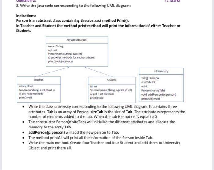 Solved 2. Write the java code corresponding to the following | Chegg.com
