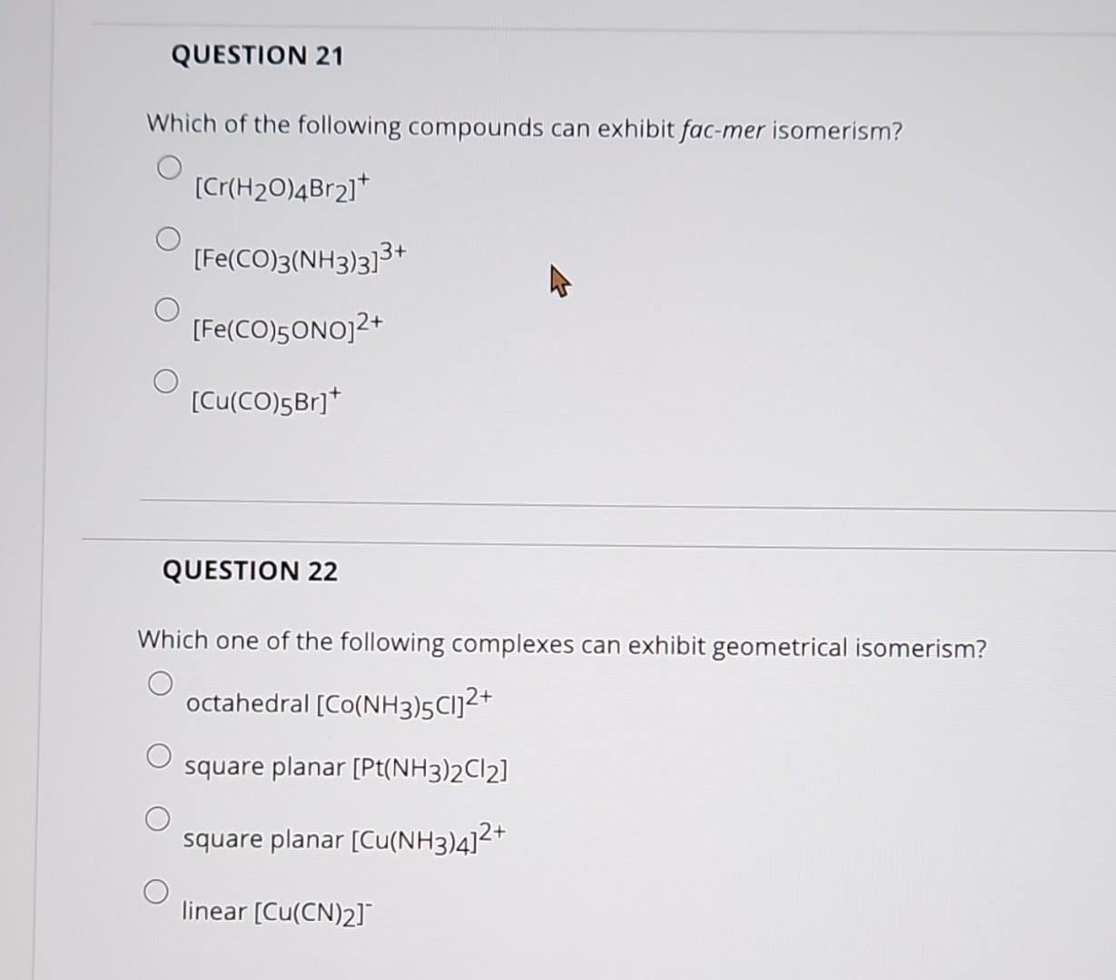 Solved The geometrical isomer of an octahedral complex MA3 | Chegg.com