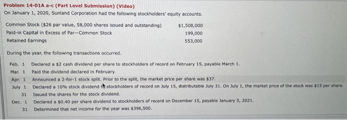 Solved Problem 14-01A a-c (Part Level Submission) (Video) On | Chegg.com
