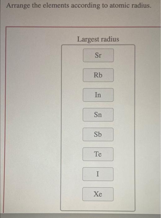 Solved Arrange the elements according to atomic radius. | Chegg.com