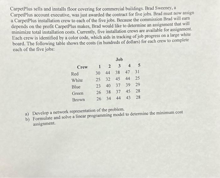 Solved CarpetPlus sells and installs floor covering for | Chegg.com