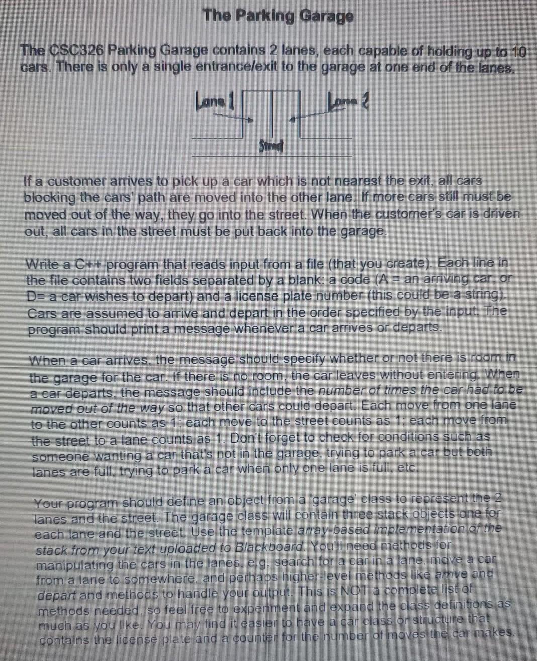 Solved The Parking Garage The CSC326 Parking Garage contains | Chegg.com
