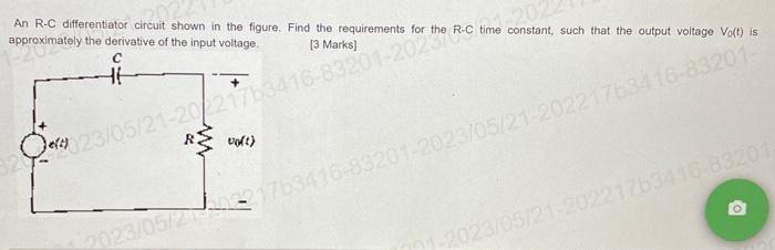 Solved An R-C differentiator circuit shown in the figure. | Chegg.com