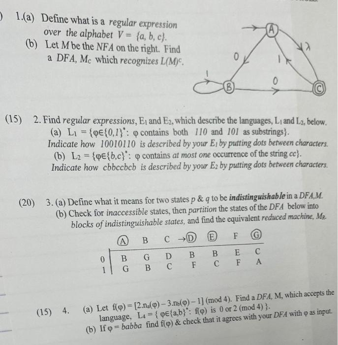 1.(a) Define what is a regular expression over the | Chegg.com