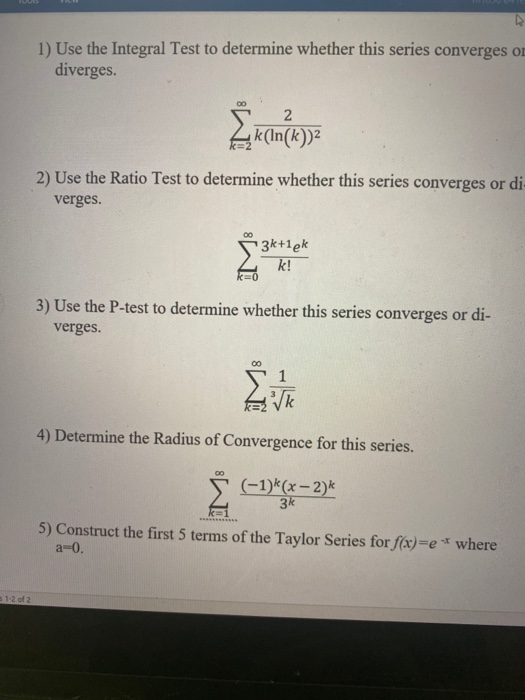 Solved 1) Use the Integral Test to determine whether this | Chegg.com