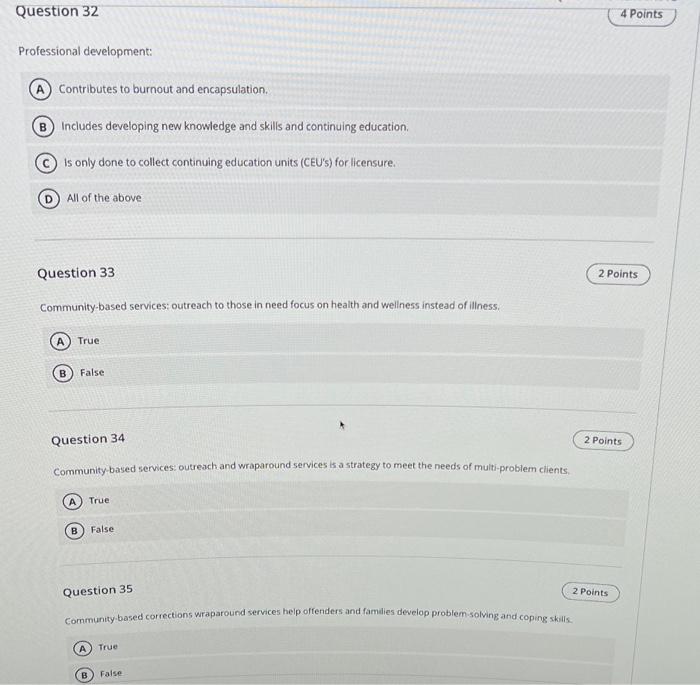 Solved Question 32 4 Points Professional development: | Chegg.com