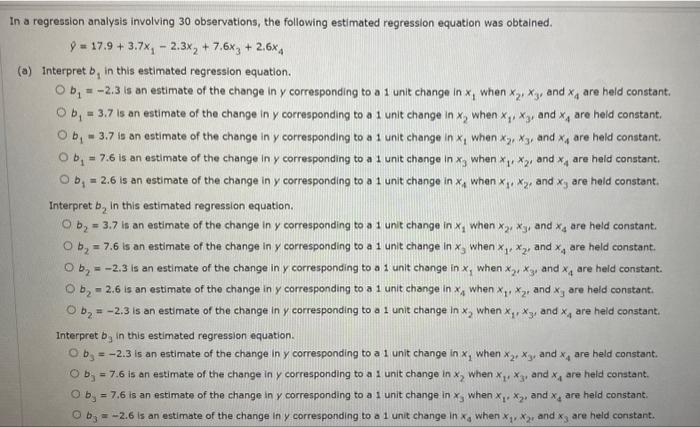 Solved regression analysis involving 30 observations, the | Chegg.com