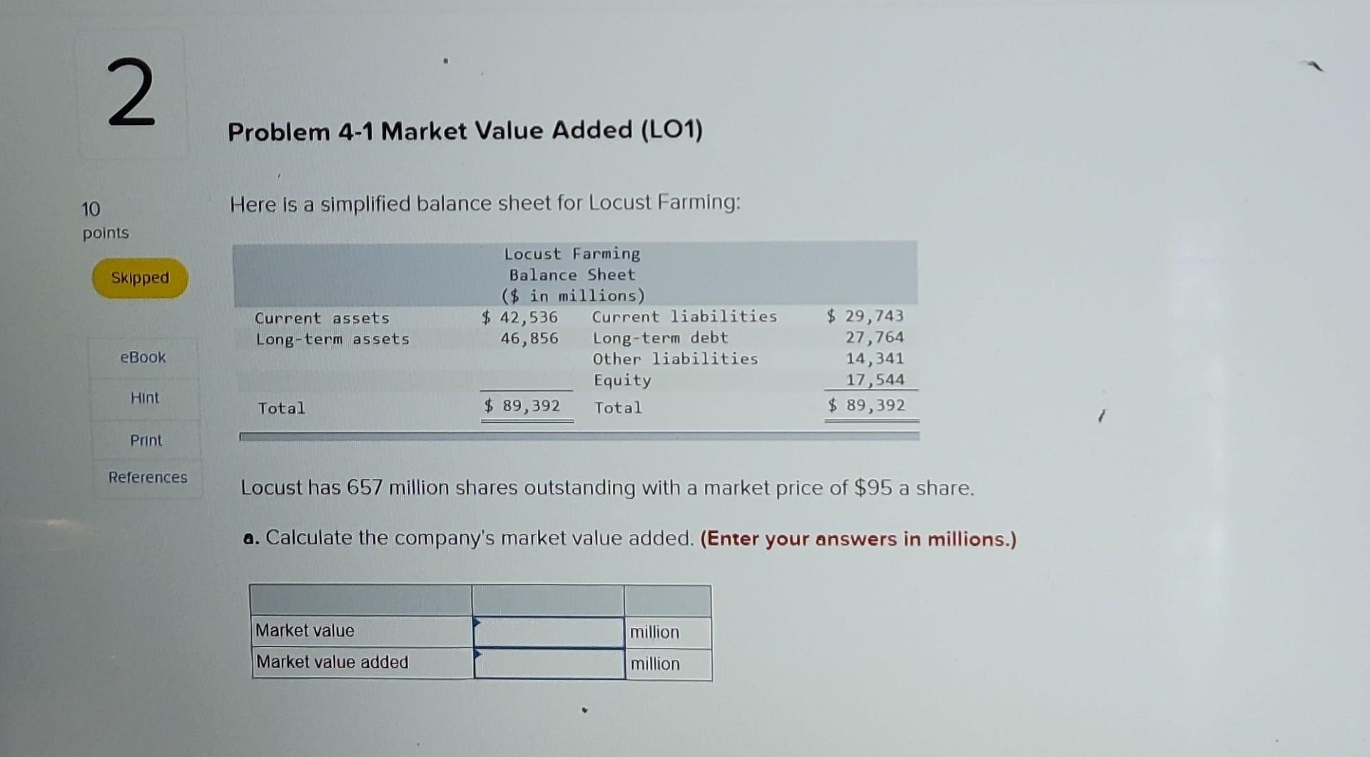 Solved Problem 4-1 Market Value Added (LO1) Here is a | Chegg.com