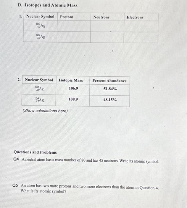 Solved ISOTOPES AMD ATOMIC MASSfill out 1 and 2 charts and | Chegg.com