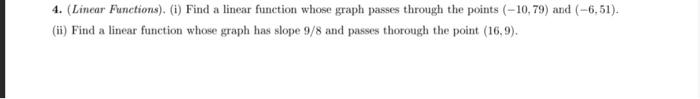 Solved 4 Linear Functions I Find A Linear Function 3656