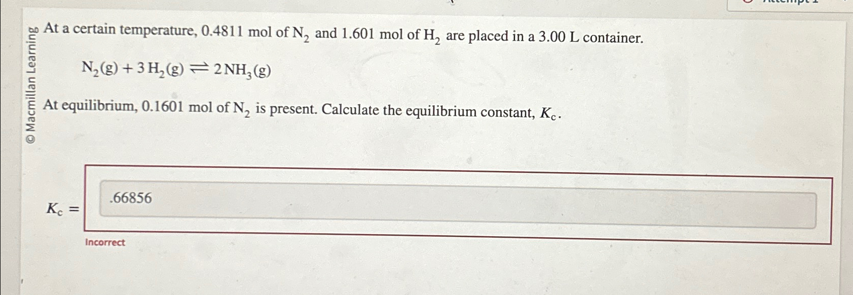 Solved at a certain temperature, 0.4811mol of N2 ﻿and | Chegg.com