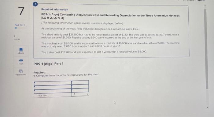 Solved 7 Parto Required information PB9-1 (Algo) Computing | Chegg.com