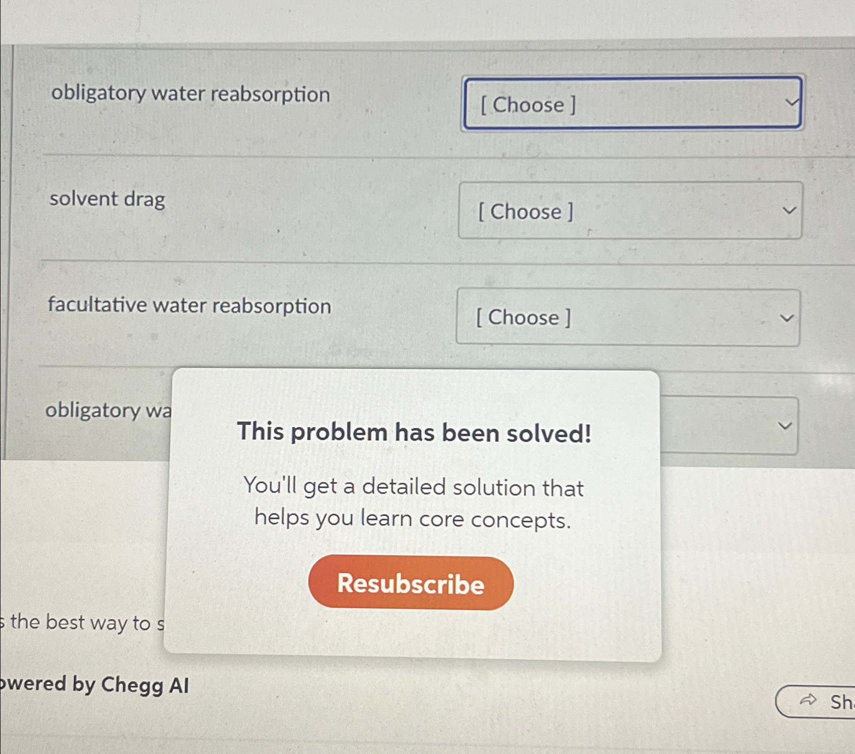 Solved obligatory water reabsorptionsolvent dragfacultative | Chegg.com