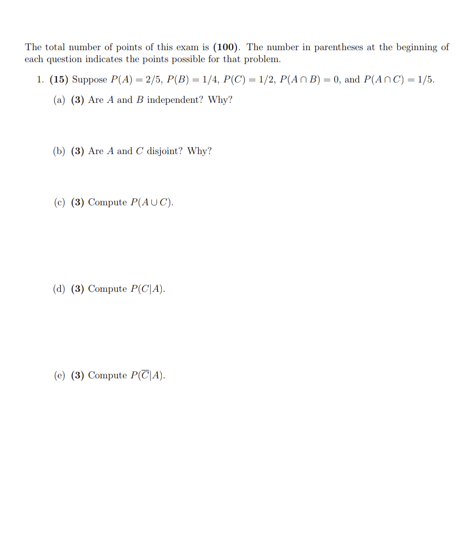 Solved The total number of points of this exam is (100). The | Chegg.com