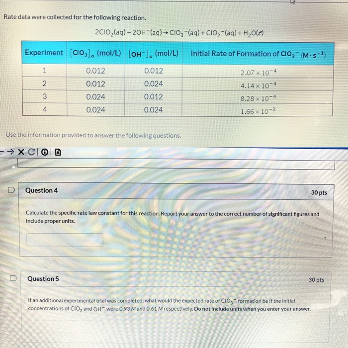 Solved Question 4. calculate the specific rate law constant | Chegg.com