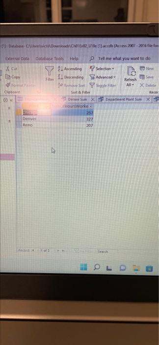 AE1-2: The database in the Microsoft Access file | Chegg.com