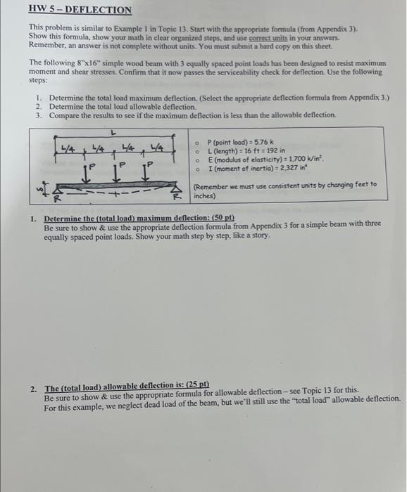 Solved HW 5 -DEFLECTION This problem is similar to Example 1 | Chegg.com