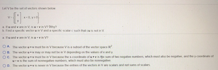 Solved Let V be the set of vectors shown below a. If u and v | Chegg.com