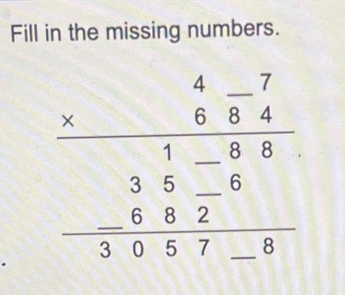 Solved Fill in the missing numbers. | Chegg.com