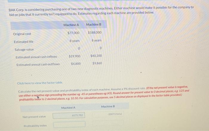 BAK Corp. Is considering purchasing one of two new | Chegg.com