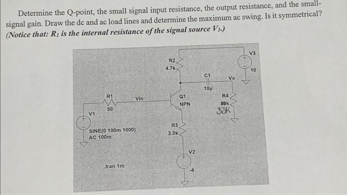Solved Determine the Q-point, the small signal input | Chegg.com