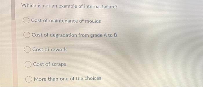 Solved Which is not an example of internal failure? Cost of | Chegg.com