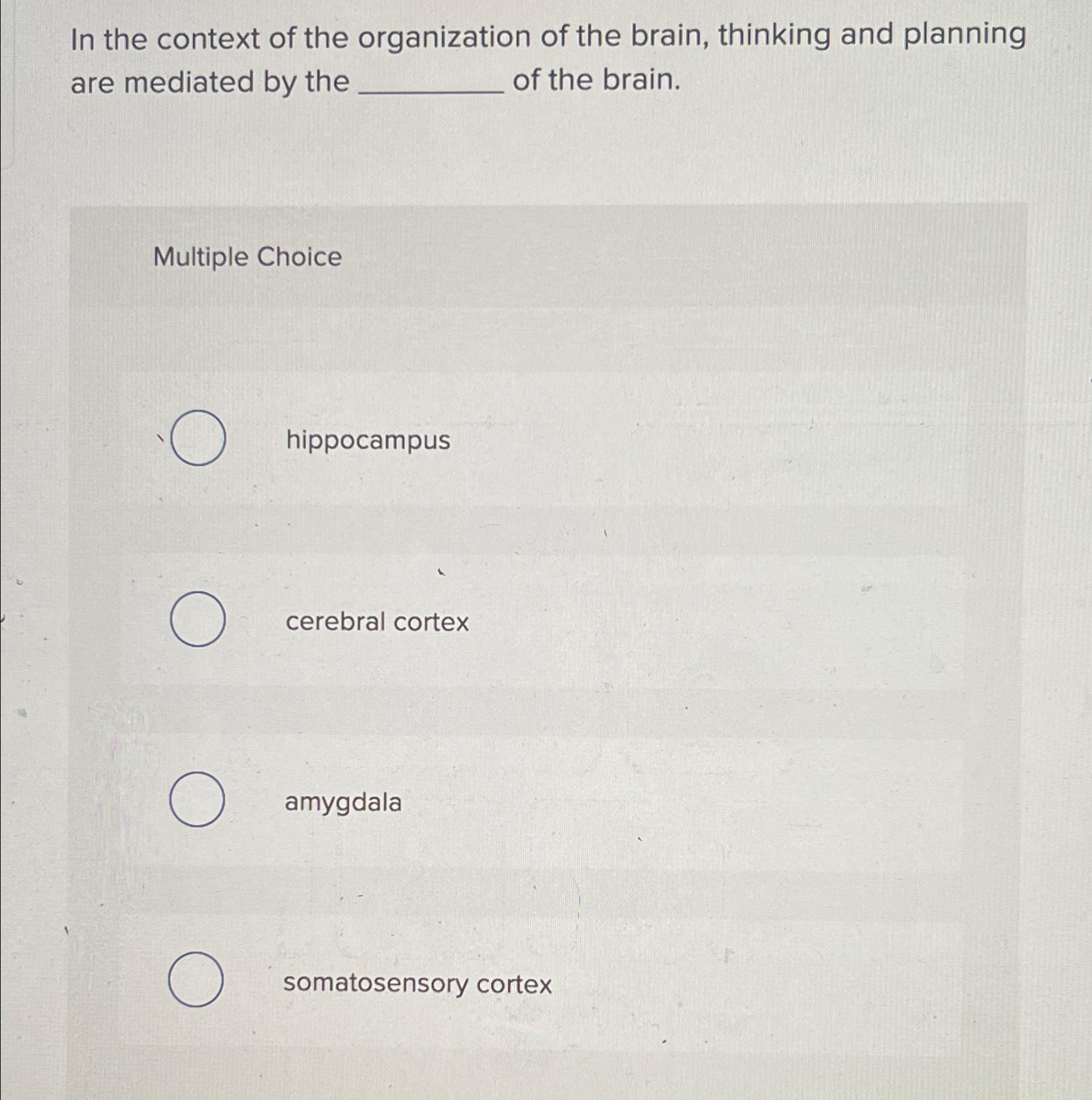 Solved In the context of the organization of the brain, | Chegg.com