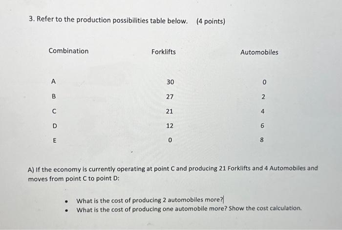 Solved 3. Refer to the production possibilities table below. | Chegg.com