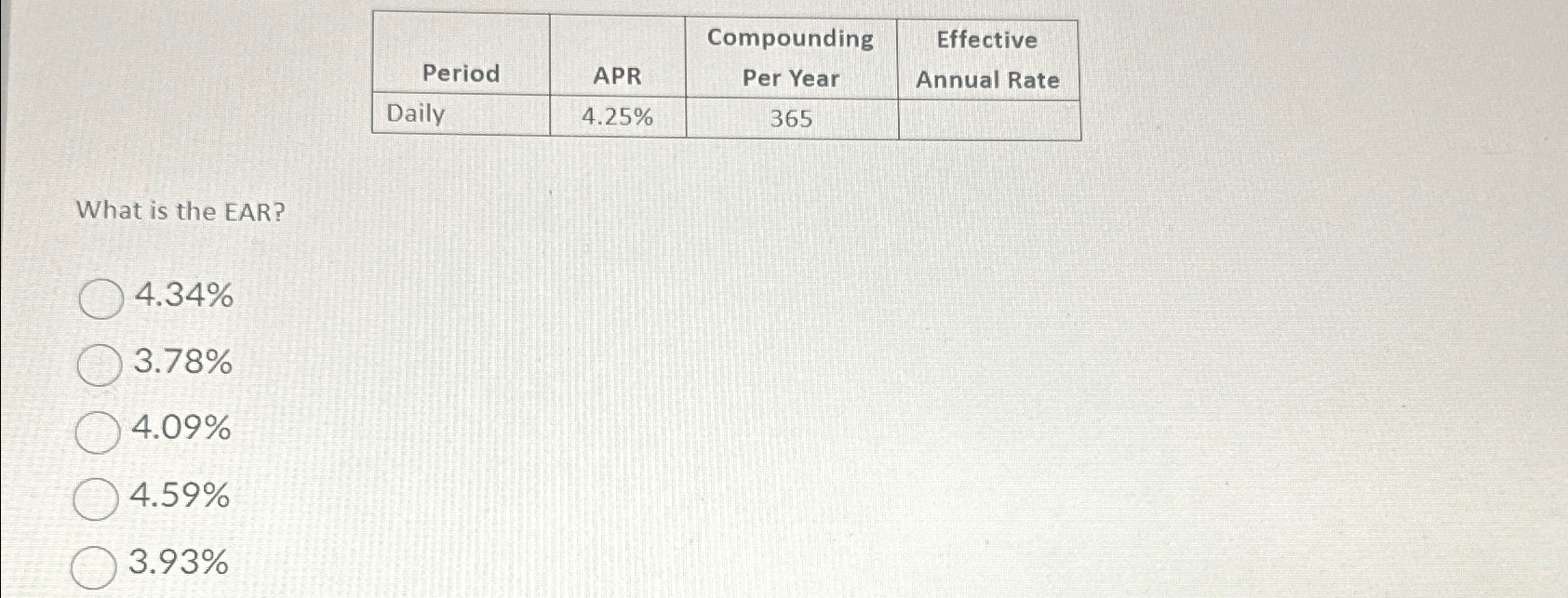 Solved \table[[Period,APR,\table[[Compounding],[Per | Chegg.com