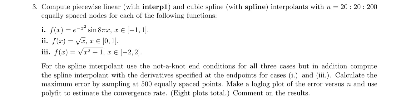 Solved Compute piecewise linear (with interp1) ﻿and cubic | Chegg.com