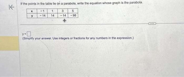 Solved If the points in the table lie on a parabola, write | Chegg.com