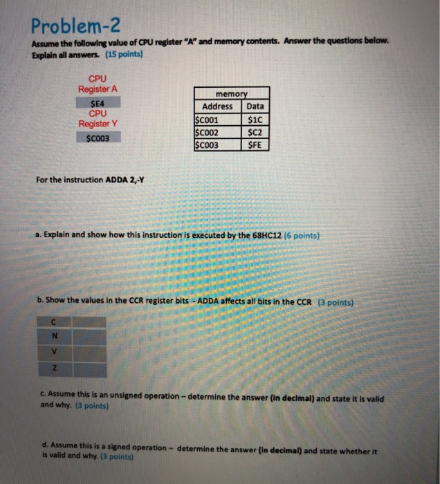 Problem-2 Assume the following value of CPU register | Chegg.com
