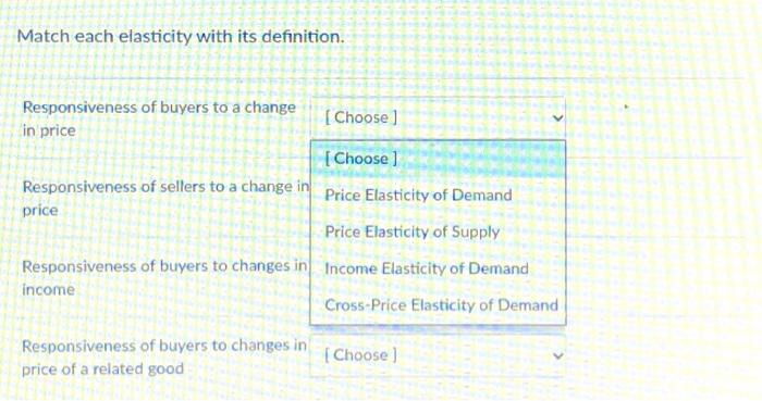 Solved Match each elasticity with its definition. | Chegg.com