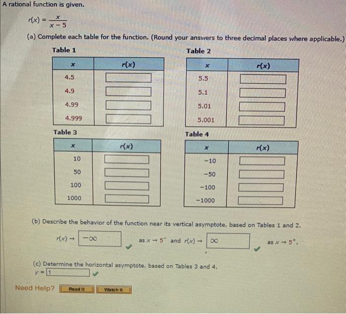 Solved A rational function is given. r(x)=x−5x (a) Complete | Chegg.com
